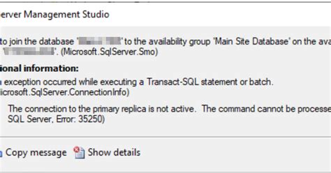 sql error 35250 when joining a secondary database to an availability