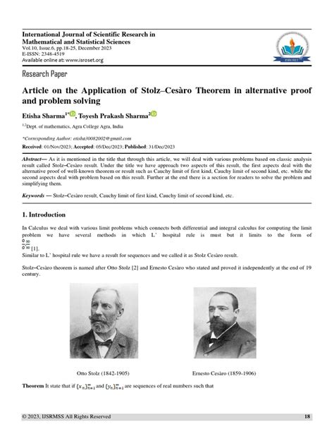 Application Of Stolz Cesàro Theorem Pdf Mathematical Proof Limit Mathematics