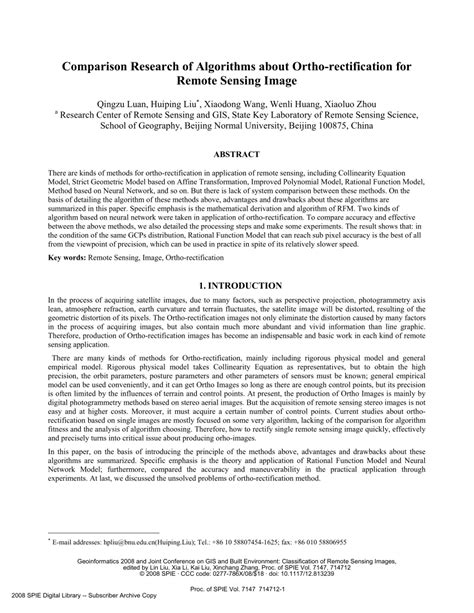 Pdf Comparison Research Of Algorithms About Ortho Rectification For Remote Sensing Image
