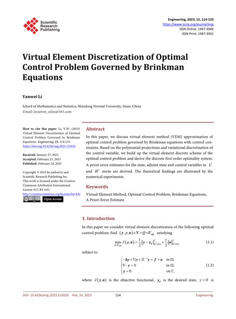 Pdf Virtual Element Discretization Of Optimal Control Problem
