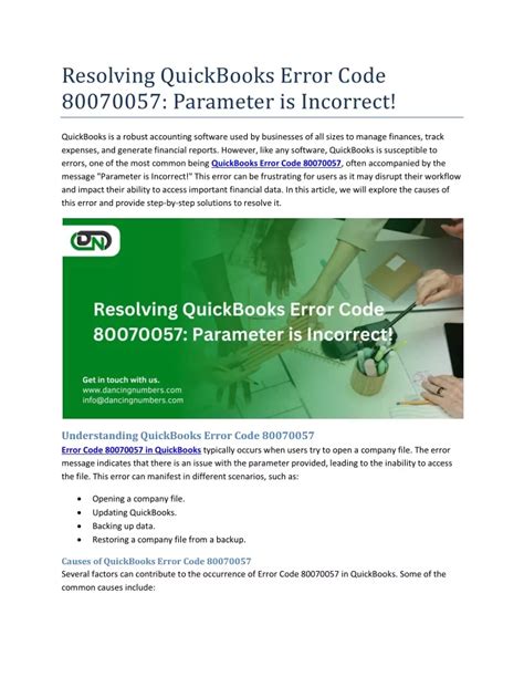 Ppt Resolving Quickbooks Error Code 80070057 Parameter Is Incorrect