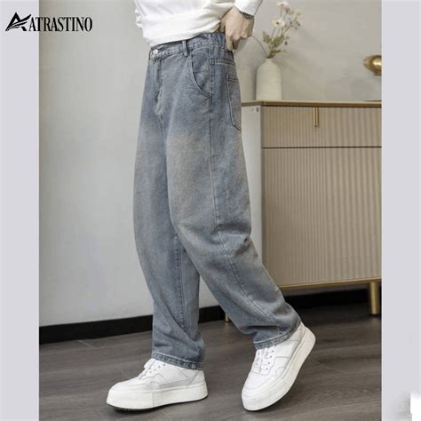 Atrastino Mens Retro Baggy Jeans High Rise Medium Wide Leg Mens Gray