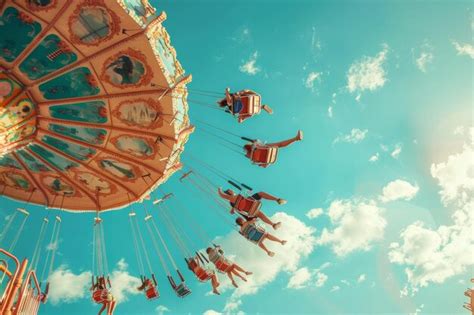 Carousel Fun Happy Friends On Merry Go Round In Amusement Park On A Summer Day Premium Ai