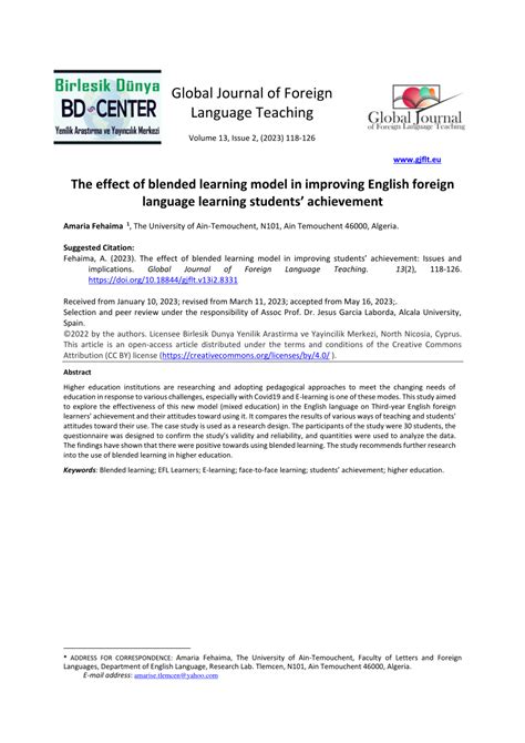 Pdf The Effect Of Blended Learning Model In Improving English Foreign Language Learning