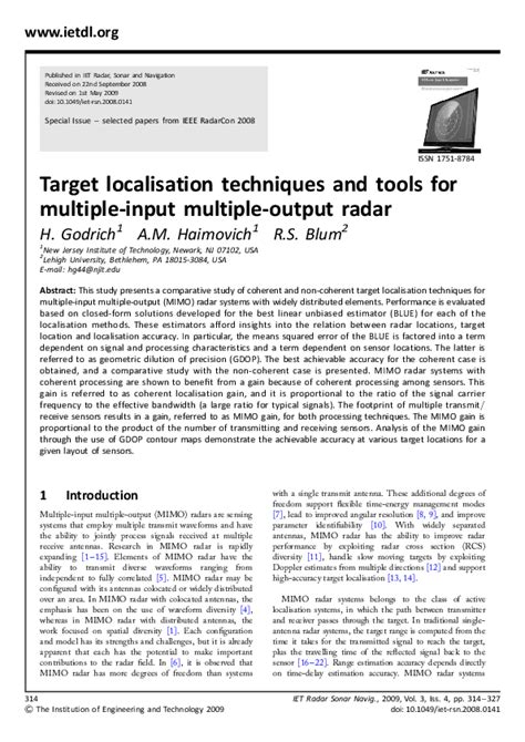 Pdf Target Localisation Techniques And Tools For Multiple Input