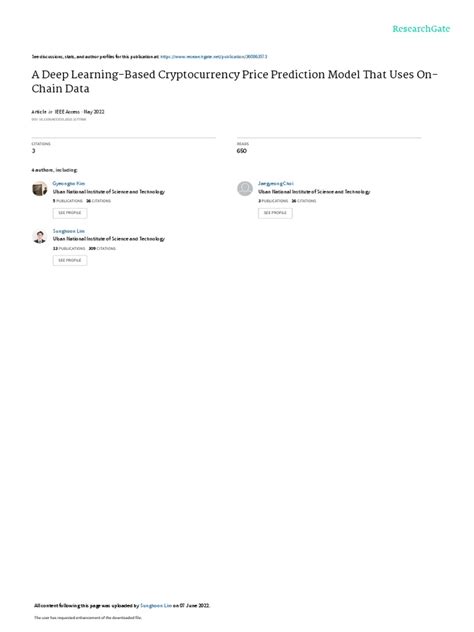 A Deep Learning Based Cryptocurrency Price Prediction Model That Uses On Chain Data Pdf