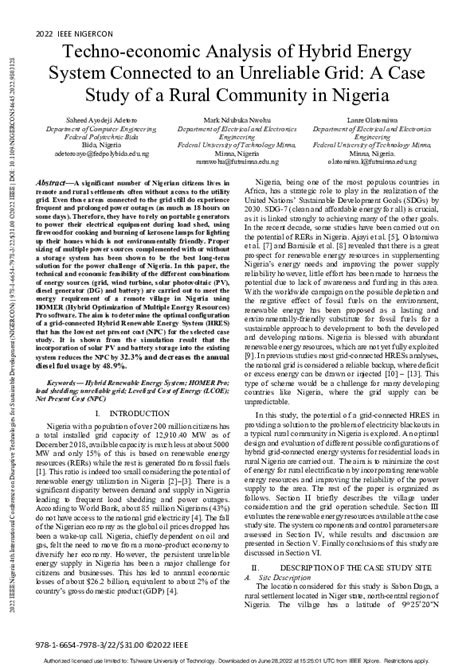 Pdf Techno Economic Analysis Of Hybrid Energy System Connected To An Unreliable Grid A Case