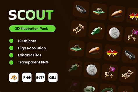 侦察兵游戏元素 3d 插图 Png Obj Blend 云瑞设计