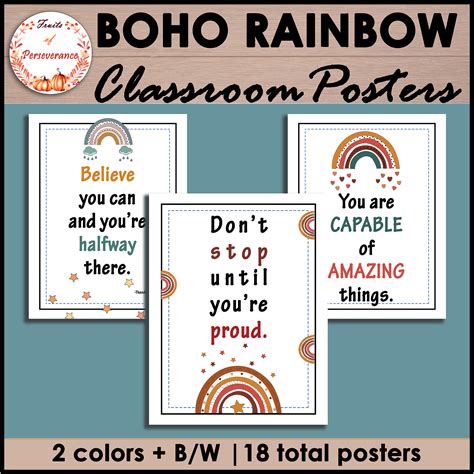 Boho Rainbow Classroom Inspirational Posters Made By Teachers