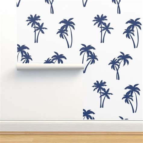Palm Trees Navy Spoonflower Navy Wallpaper Spoonflower Wallpaper