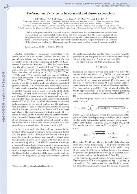 Pdf Preformation Of Clusters In Heavy Nuclei And Cluster Radioactivity