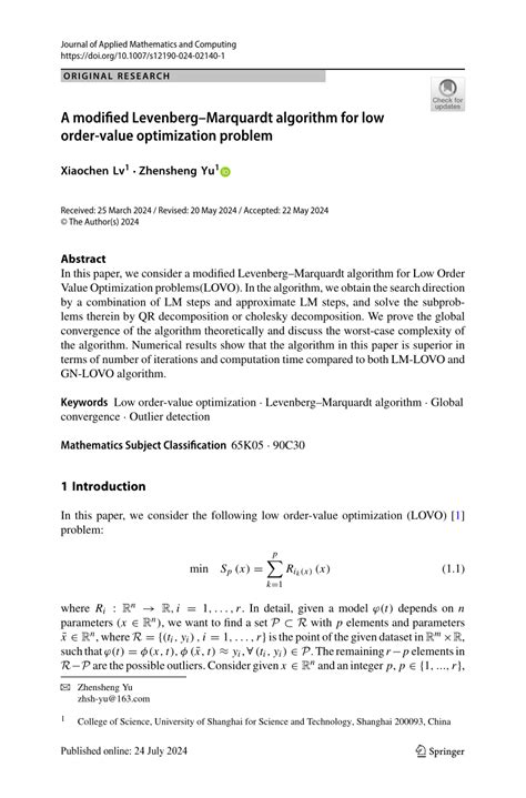 pdf a modified levenberg marquardt algorithm for low order value optimization problem