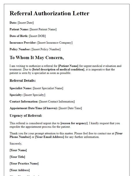 Letter Template For Specialist Referral Authorization Letter Free
