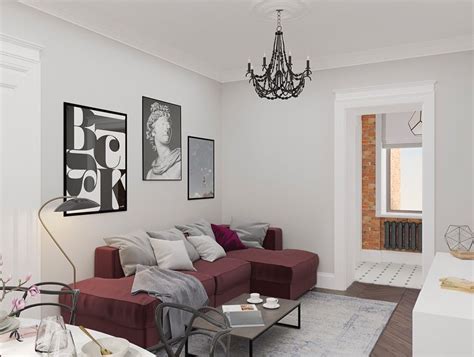 Гостиная-столовая из проекта #flatforfox_питер Сочетание современной ...