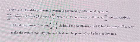 Solved 220pts A Closed Loop Dynamic System Is Governed By