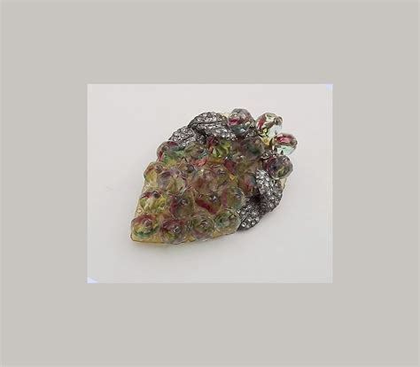 Early Miriam Haskell Iris Striped Glass Beads Celluloid Dress Clip Garden