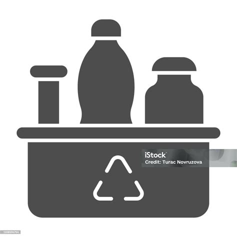 플라스틱 팩 솔리드 아이콘입니다 선별 된 재활용 병 및 용기에 플라스크 제로 폐기물 디자인 개념 흰색 배경에 문말 스타일의 그림