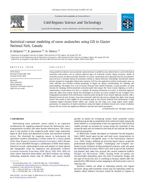 Pdf Statistical Runout Modeling Of Snow Avalanches Using Gis In Glacier National Park Canada