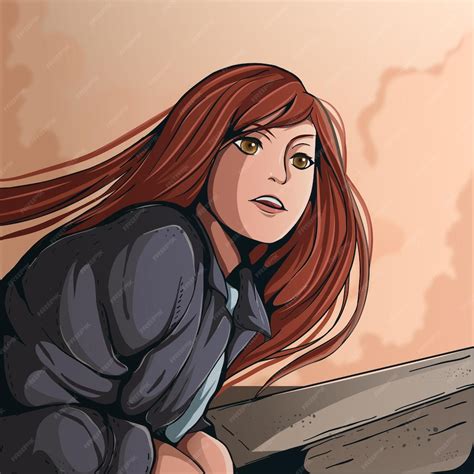 Premium Vector Girl With Red Long Hair And Clouds In The Background