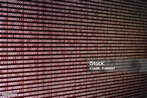 Blocks Of Binary Data Blockchain Concept Red Background With Computer