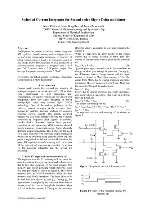 Pdf Switched Current Integrator For Second Order Sigma Delta Modulator