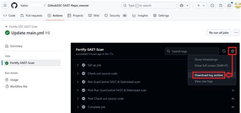 how to enable github fortify scancentral sast scan debug logs download