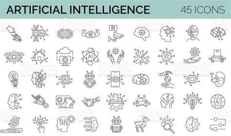45 인공 지능 로봇 기계 학습 아이콘 세트 편집 가능한 획선 모음 벡터 그림 과학에 대한 스톡 벡터 아트 및 기타 이미지 과학 뇌 로봇 Istock