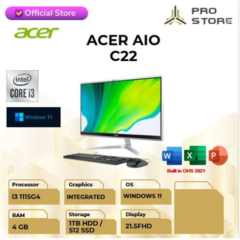 Jual Pc All In One Acer Aio Aspire C22 I3 1215 8gb 512gb W11 Ohs 22