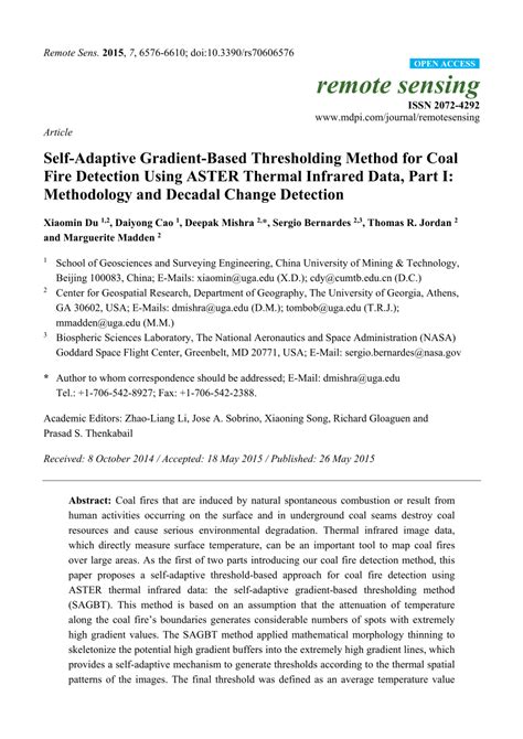 Pdf Self Adaptive Gradient Based Thresholding Method For Coal Fire