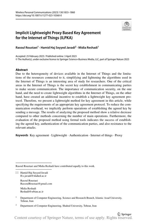 Implicit Lightweight Proxy Based Key Agreement For The Internet Of Things Ilpka Request Pdf