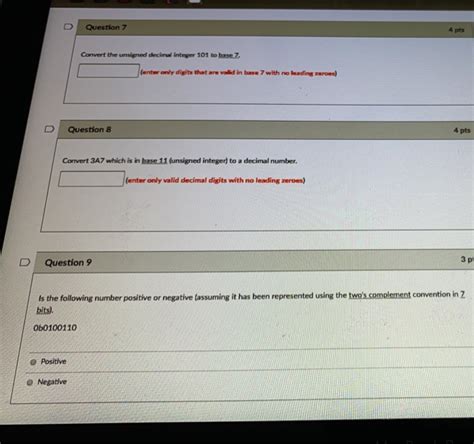 Solved Question 7 4 Pts Convert The Unsigned Decimal Integer