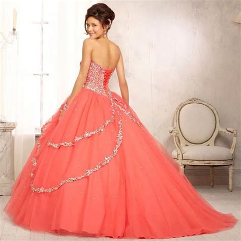 Coral Color Quinceanera Dresses