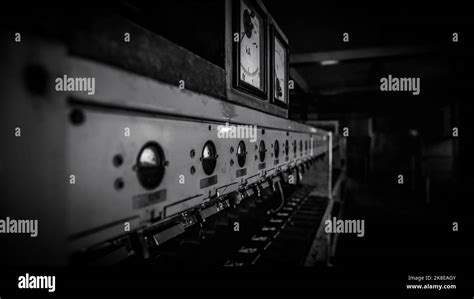 An Old Switchboard Analog Displays And Slots For Electrical Equipment Can Be Seen Stock Photo