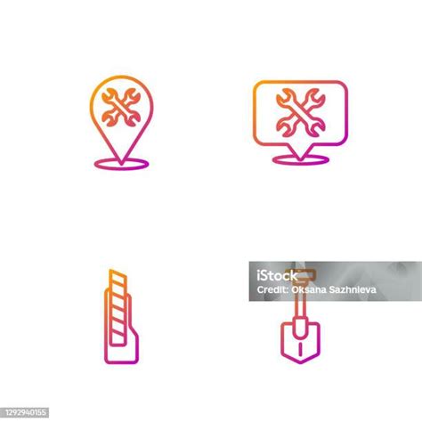 세트 라인 삽 문구 칼 렌치와 위치 그라데이션 색상 아이콘입니다 벡터 강철에 대한 스톡 벡터 아트 및 기타 이미지 강철 건설 산업 고정됨 Istock