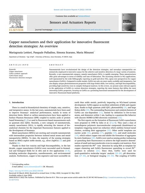 Pdf Copper Nanoclusters And Their Application For Innovative
