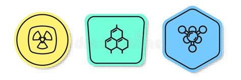 Set Line Radioactive Chemical Formula And Molecule Colored Shapes Vector Stock Vector
