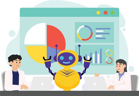 A Man And A Woman Are Testing Functional Robots From Artificial Intelligence Illustration