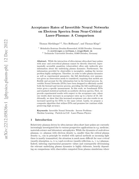 Pdf Acceptance Rates Of Invertible Neural Networks On Electron Spectra From Near Critical
