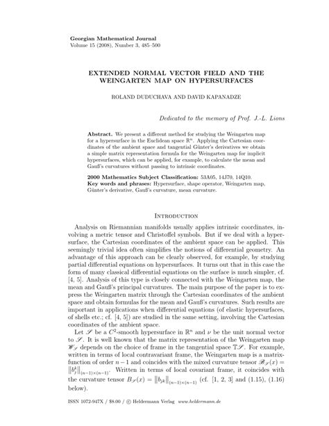Pdf Extended Normal Vector Field And The Weingarten Map On Hypersurfaces