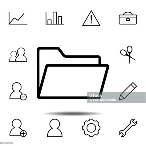 폴더 아이콘을 엽니다 Ui 및 Ux 웹 사이트 또는 모바일 응용 프로그램에 대해 설정 된 최소한의 간단한 줄 개요 벡터 요소 0