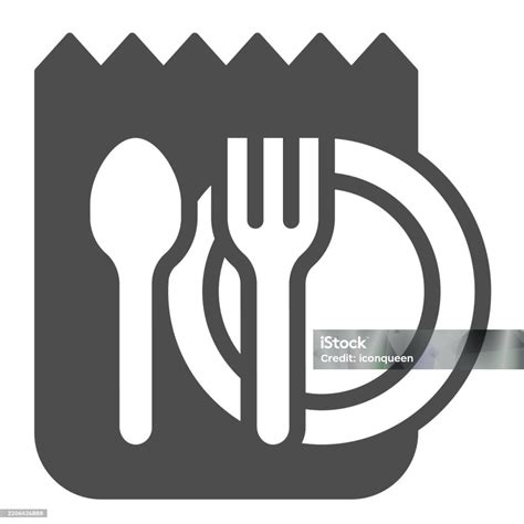 일회용 플라스틱 식기 고체 아이콘 요리 요리 개념 벡터 그래픽입니다 플라스틱 숟가락 포크 및 종이 봉지 흰색 배경 모바일 또는 웹 디자인을위한 글리프 스타일 아이콘에 표시