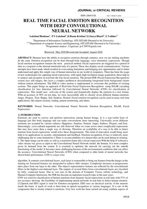 PDF Real Time Facial Emotion Recognition With Deep Convolutional Neural Network