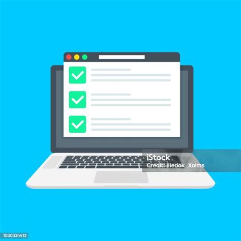 검사 목록 브라우저 창입니다 체크 마크입니다 노트북 화면에 똑 하 딱 화이트 거리 선택 설문 조사 개념입니다 웹 배너 웹 사이트 인포 그래픽 요소입니다 평면 디자인 벡터