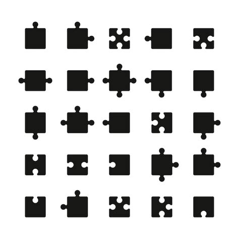 퍼즐 조각 논리 팀워크 게임을 위한 검은색 직소 부품 빈 타일 연결 요소 일치 재미있는 장난감 템플릿 플랫 스타일 벡터 세트 프리미엄 벡터