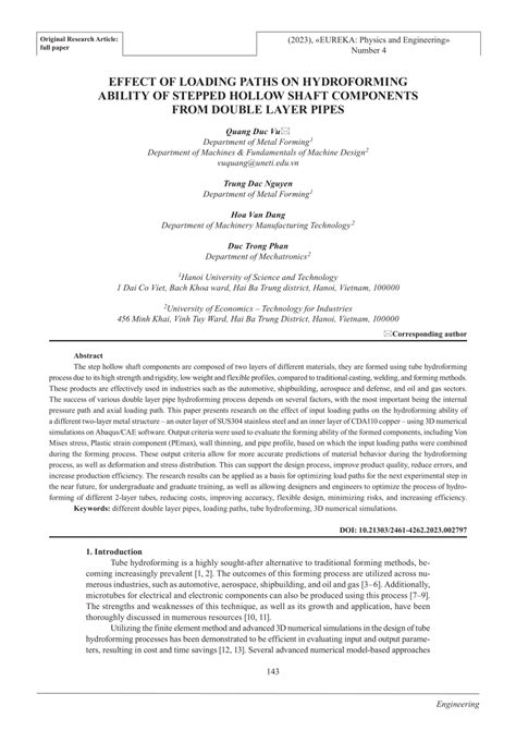 Pdf Effect Of Loading Paths On Hydroforming Ability Of Stepped Hollow Shaft Components From