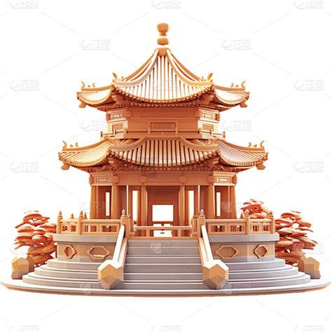 3D立体C4D元素中式中国风建筑亭子元素