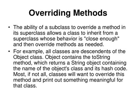 Ppt Java Inheritance Subclass Behavior And Method Overrides