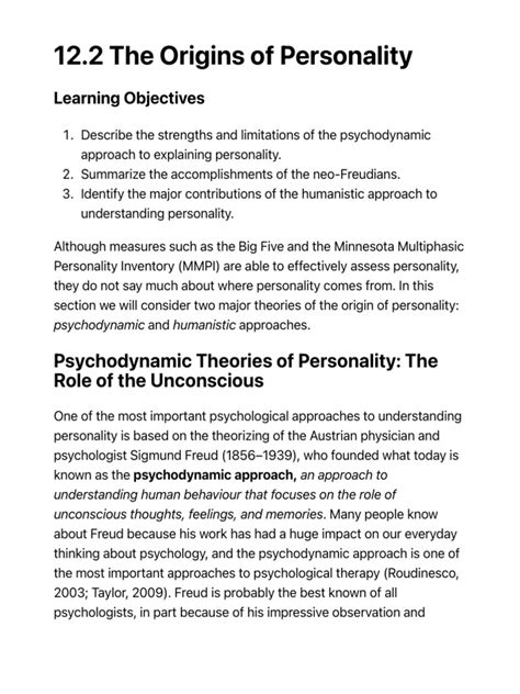 Origins Of Personality Freud And Beyond Pdf Sigmund Freud