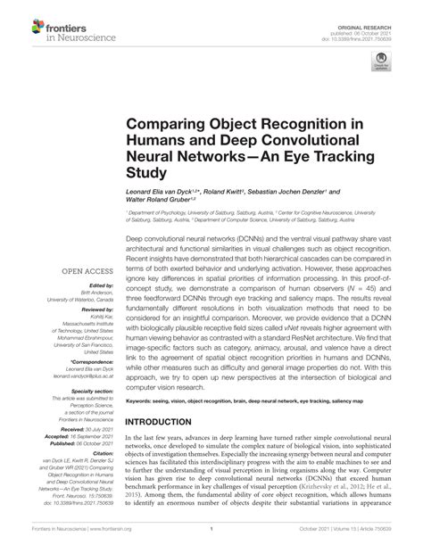 Pdf Comparing Object Recognition In Humans And Deep Convolutional Neural Networks—an Eye