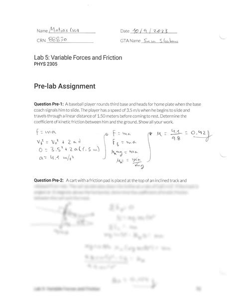 SOLUTION Pre Lab Variables Forces And Friction Studypool